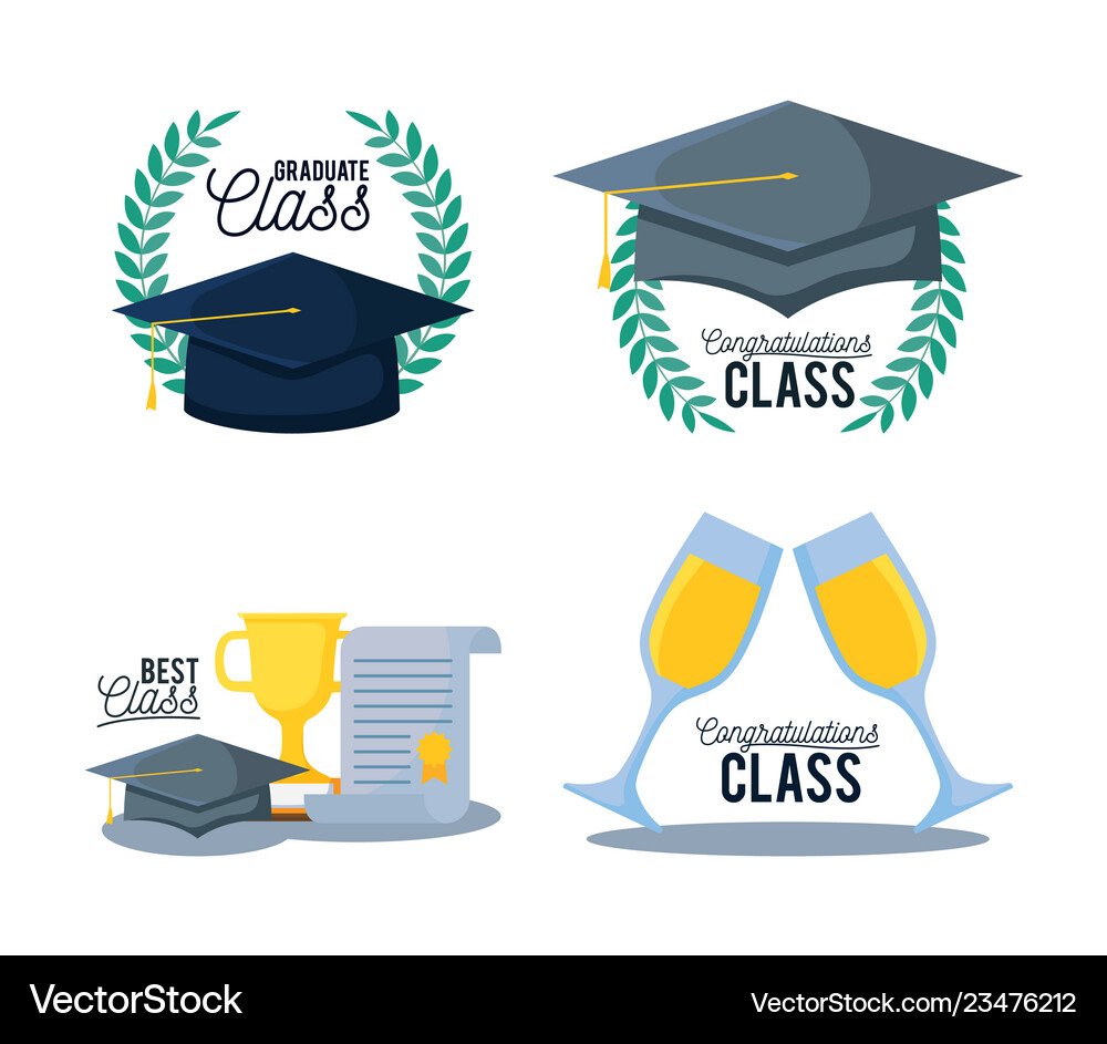 Graduation class card set icons Royalty Free Vector Image
