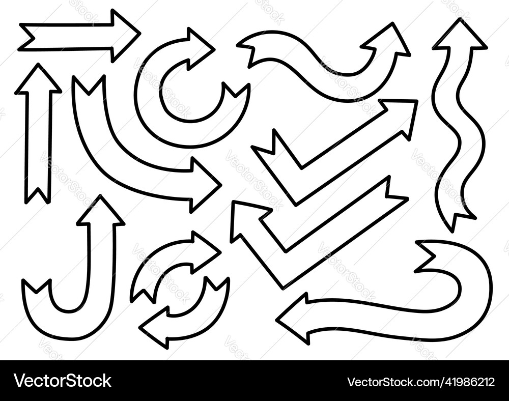 Isolated freehand hand drawn arrows on white Vector Image