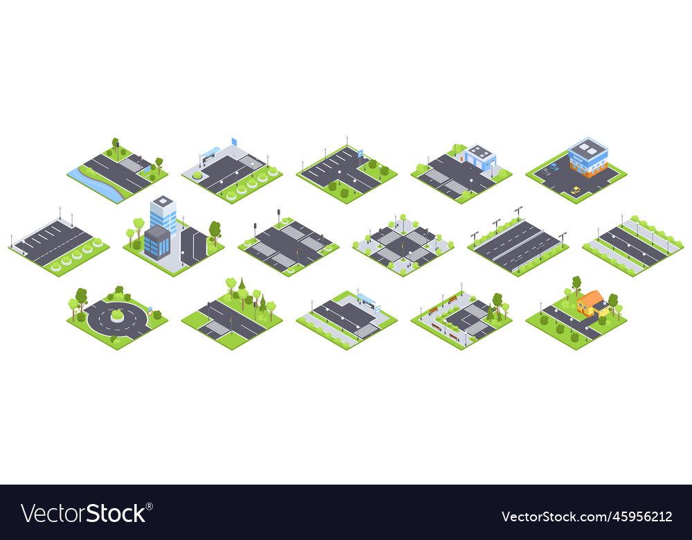 Isometric city map elements buildings asphalt Vector Image Isometric city map elements buildings asphalt Vector Image