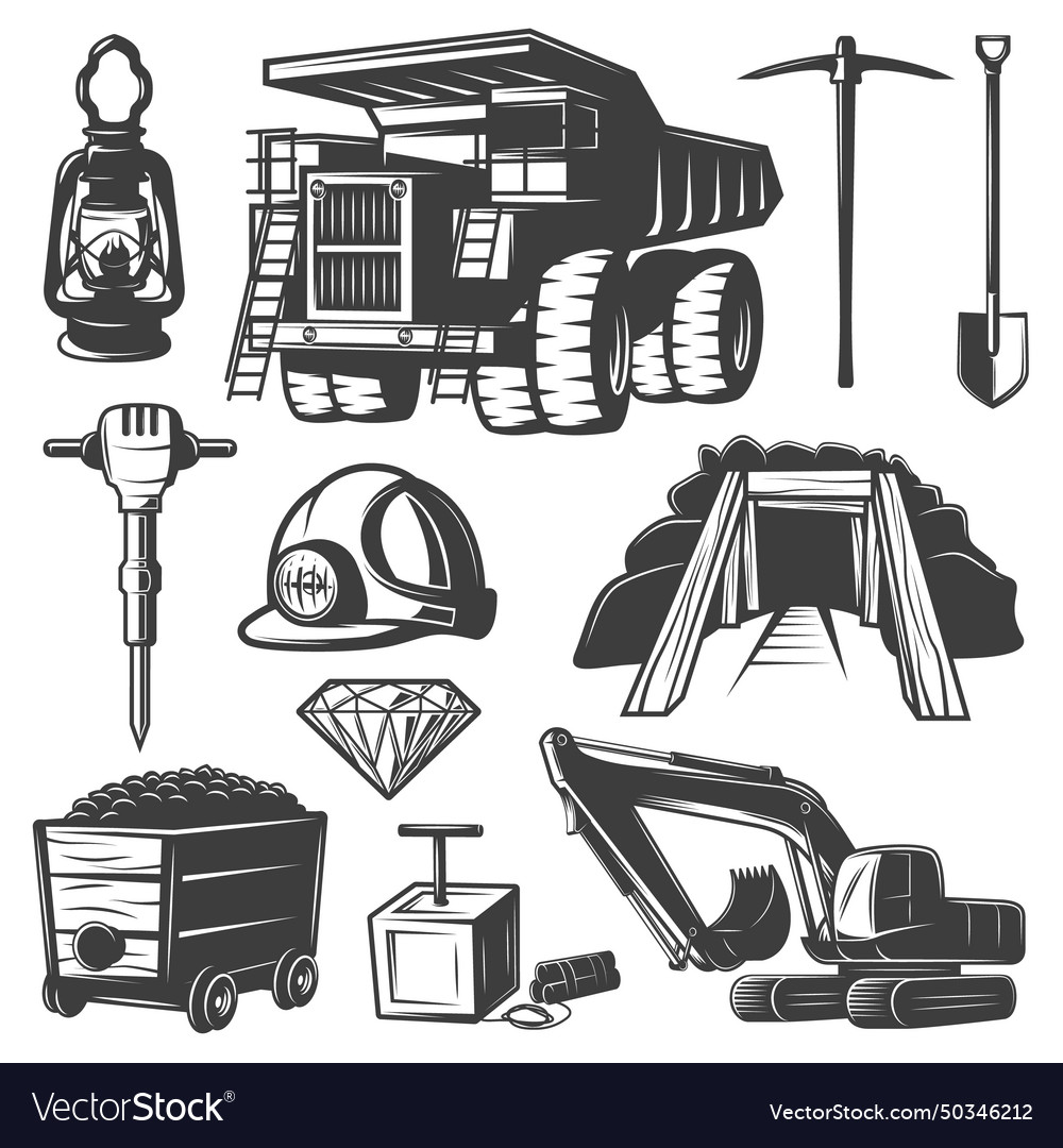 Mining industry elements set Royalty Free Vector Image
