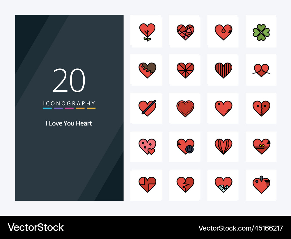 20 heart line filled icon for presentation Vector Image