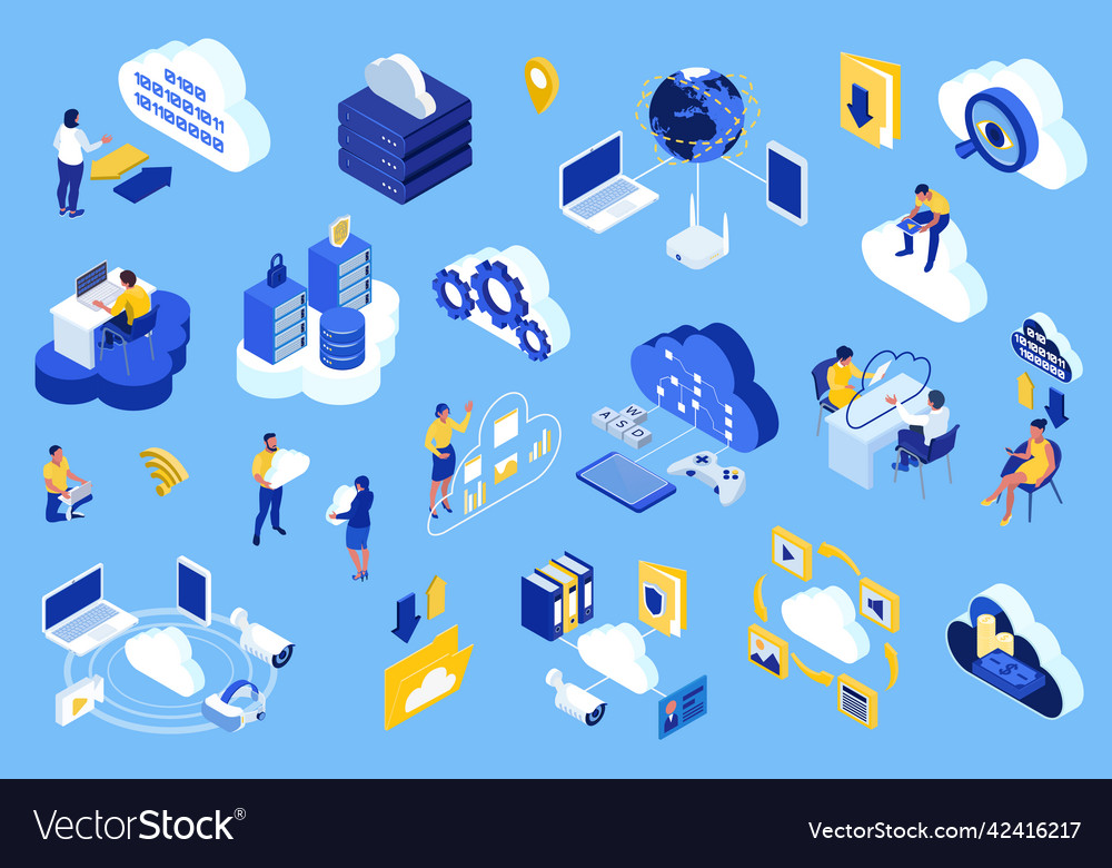 Cloud technology set Royalty Free Vector Image