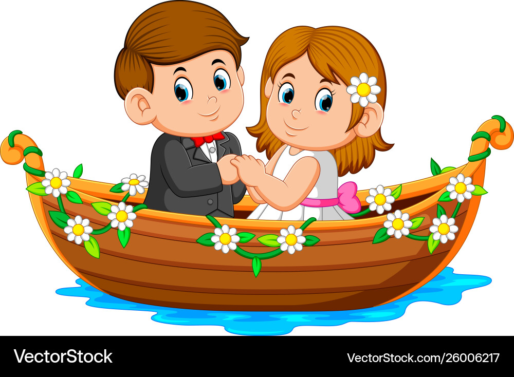 Couple are posing on beautiful boat Royalty Free Vector