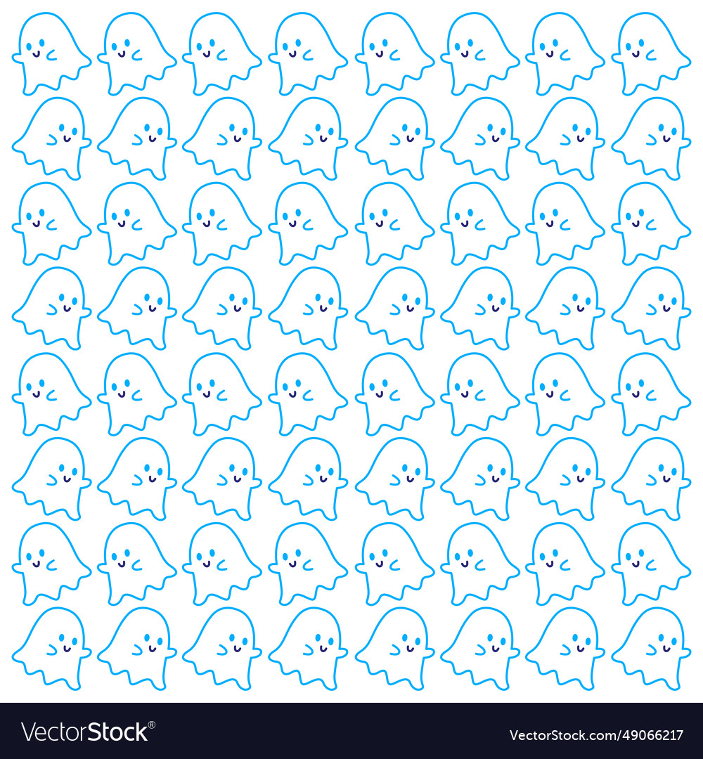 Cute blue smiling ghosts pattern texture Vector Image