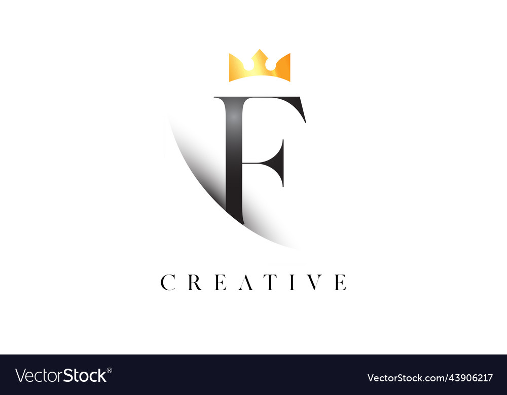 F letter logo design with golden luxury royal Vector Image