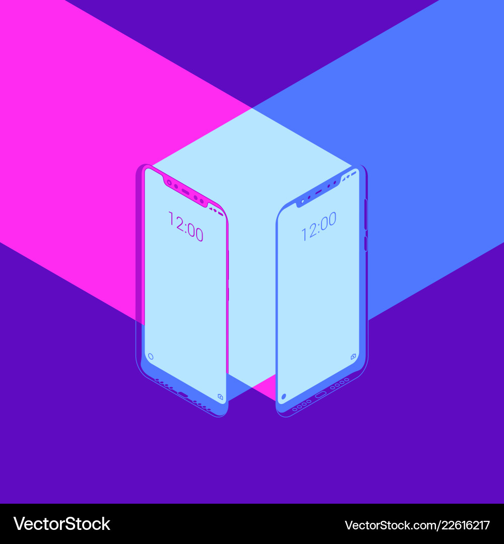 Realistic flat modern two smart phone with color Vector Image