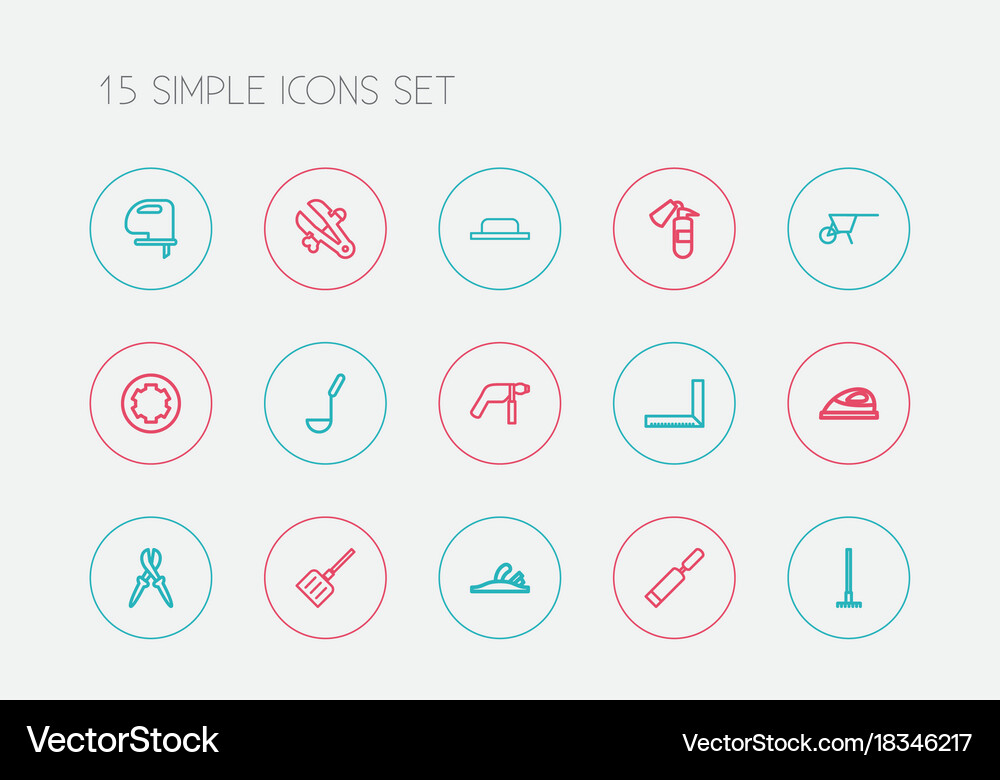 Set of 15 editable tools outline icons includes Vector Image