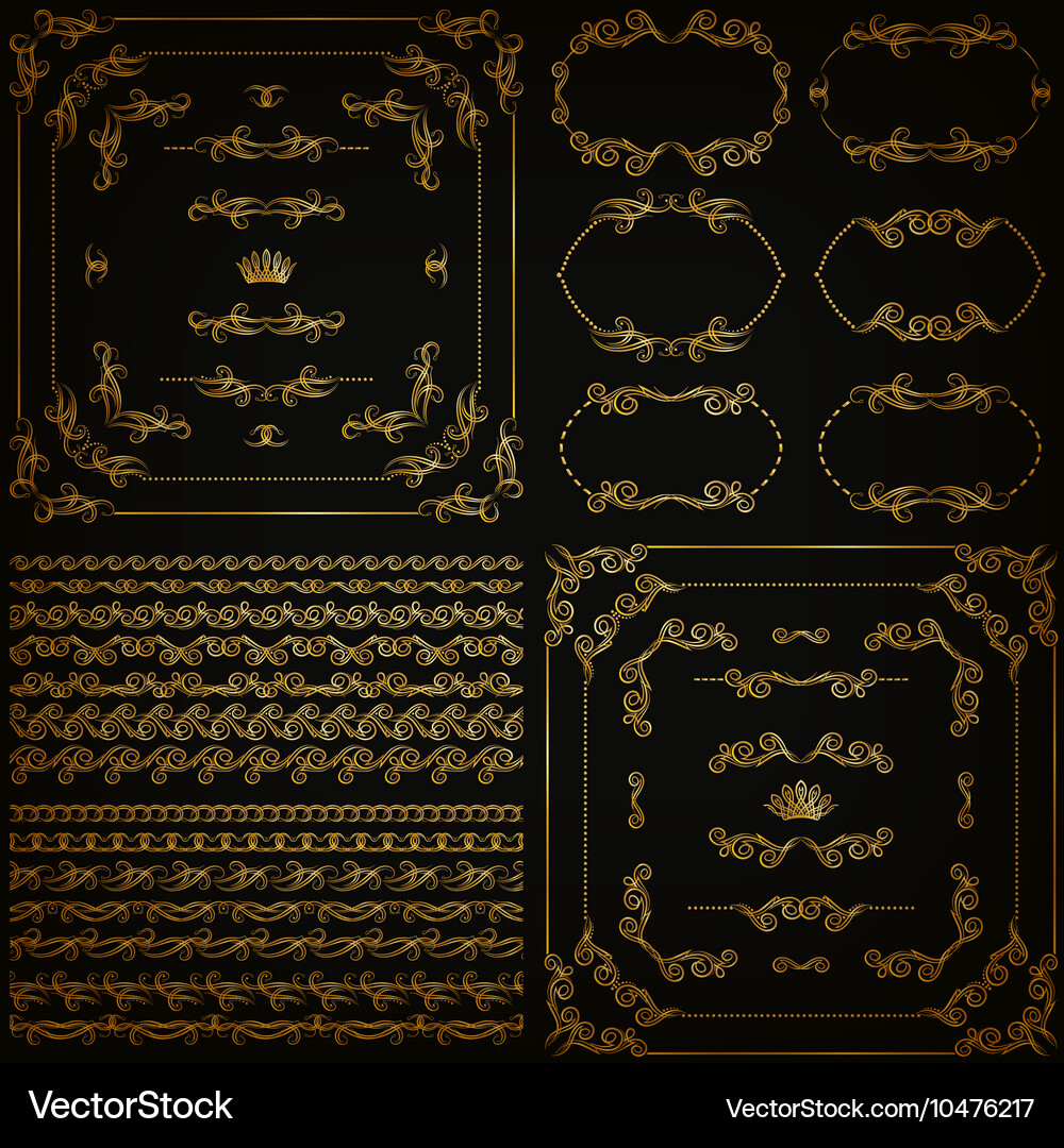 Set of gold decorative borders frame Royalty Free Vector