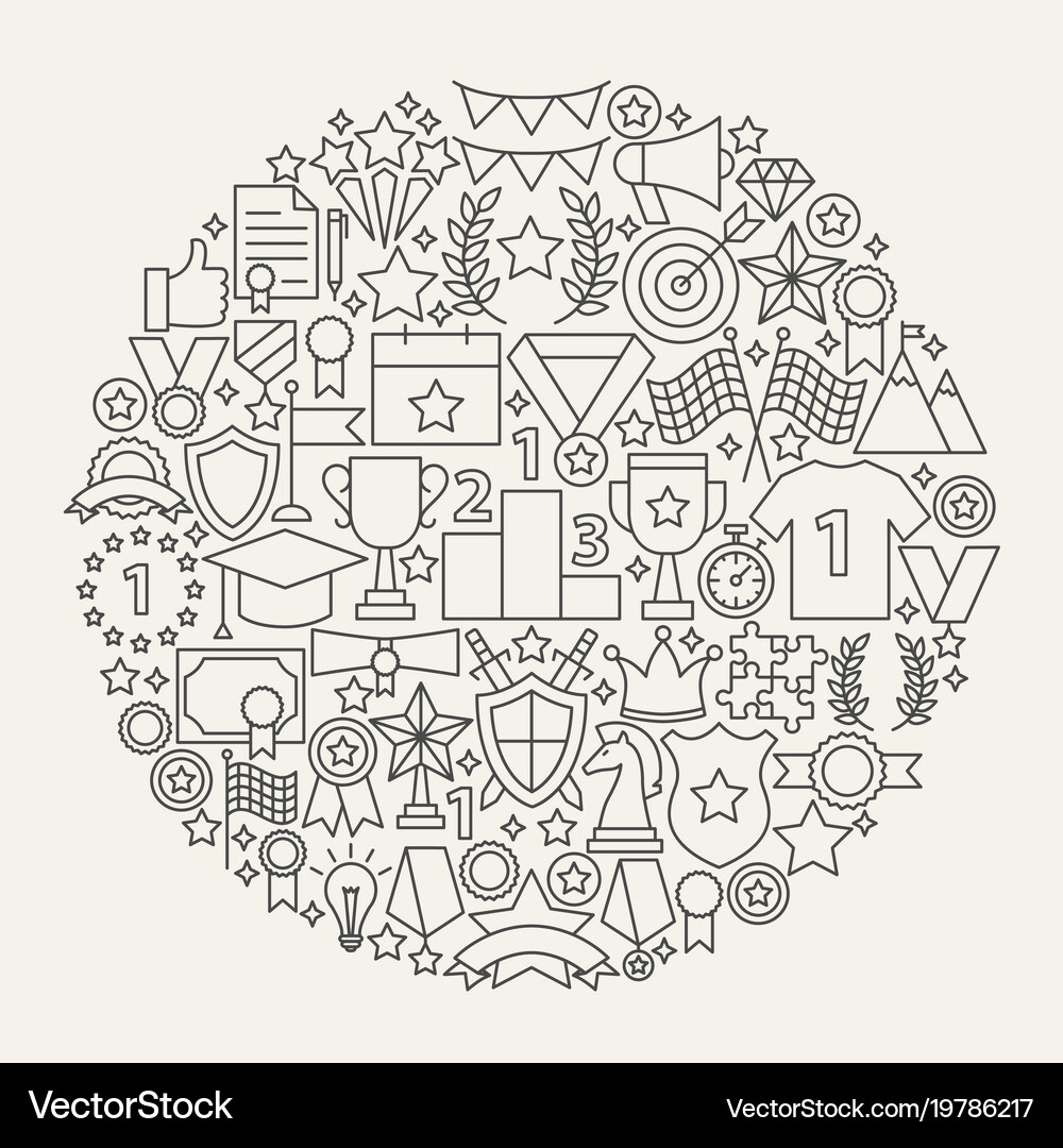 Winning award line icons circle Royalty Free Vector Image