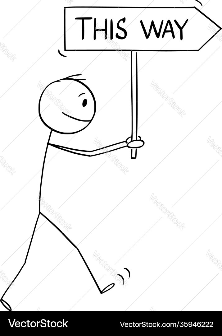 Cartoon Man with Way Sign Royalty Free Vector Image