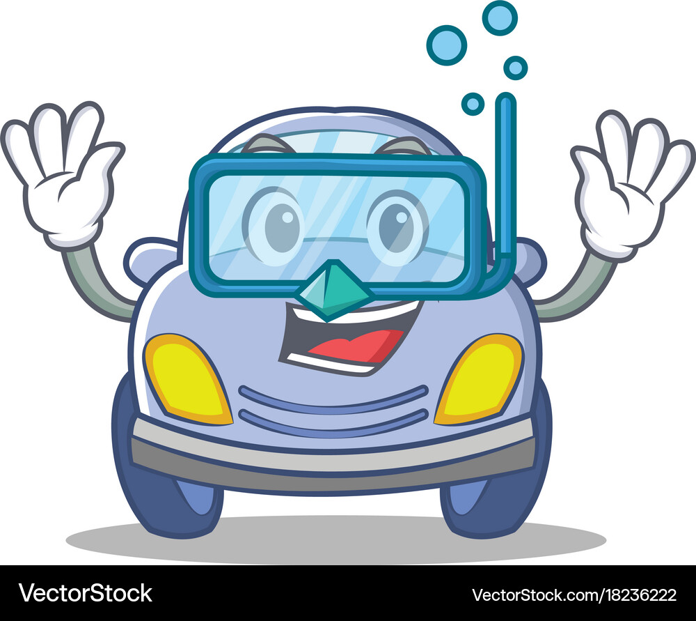 Diving cute car character cartoon Royalty Free Vector Image