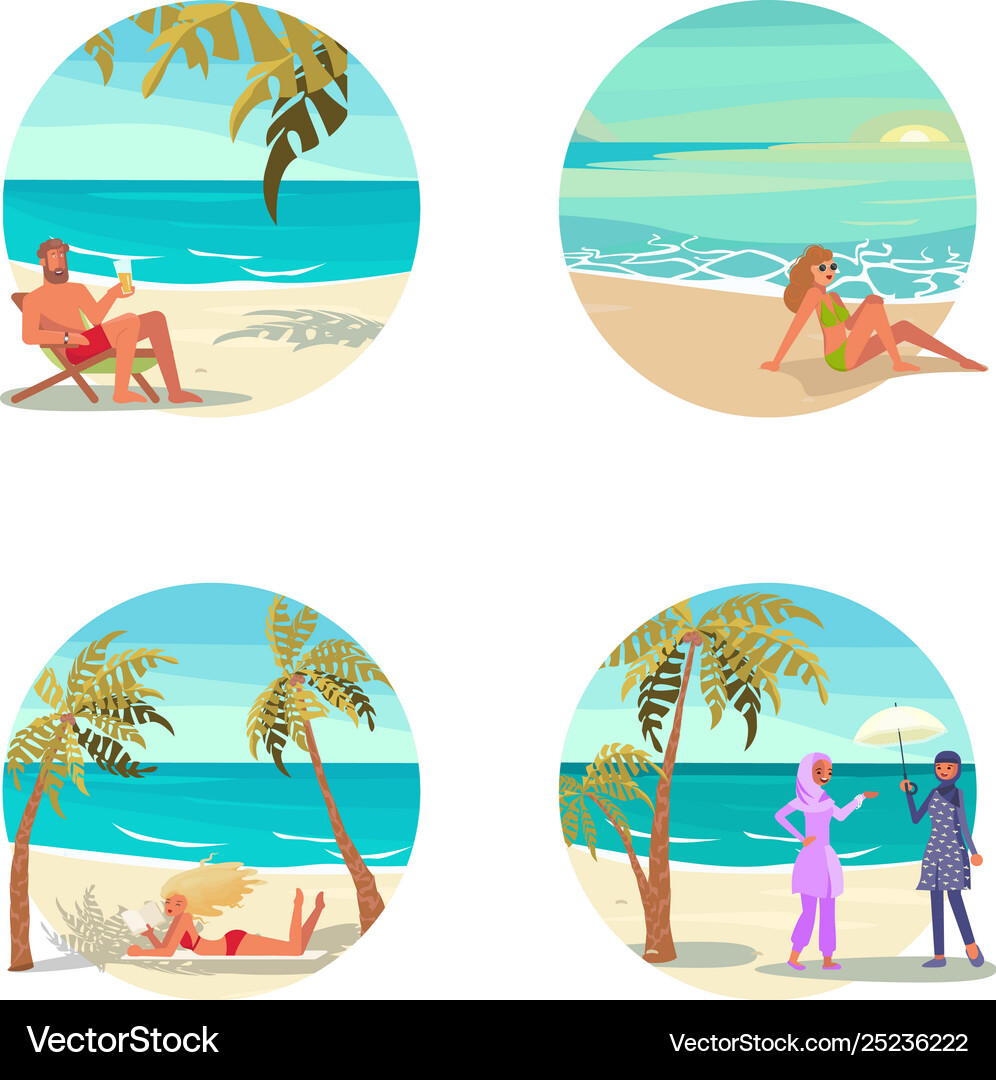 Dream scene with beautiful beach in round design Vector Image