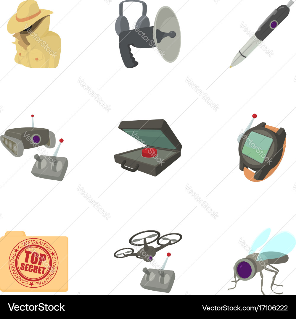 Fbi icons set cartoon style Royalty Free Vector Image