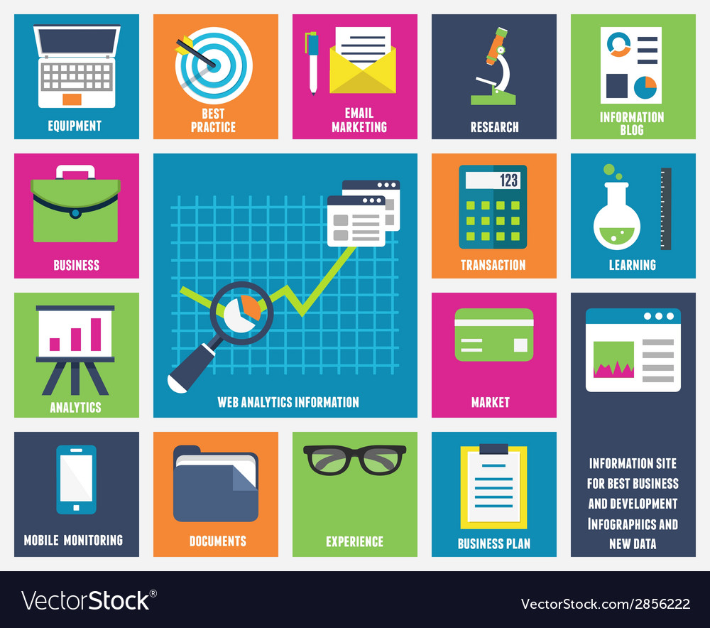 Flat of web analytics information and development Vector Image