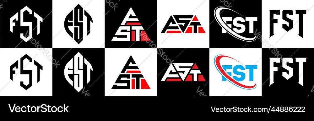 Fst letter logo design in six style polygon Vector Image