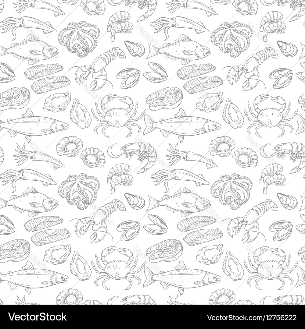 Hand drawn sea food seamless pattern Royalty Free Vector