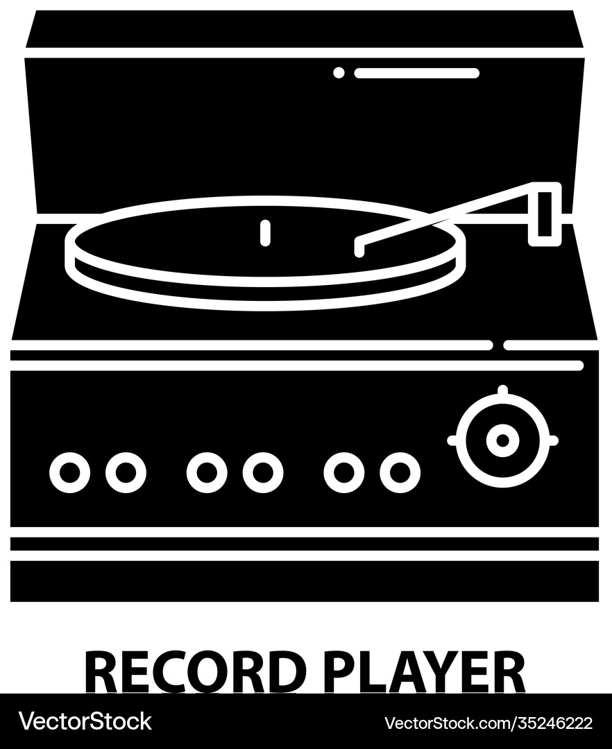 Record player symbol icon black sign Royalty Free Vector