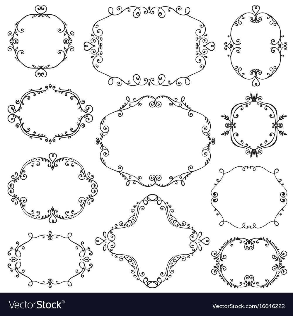 Set hand drawn frames with vignette branches Vector Image