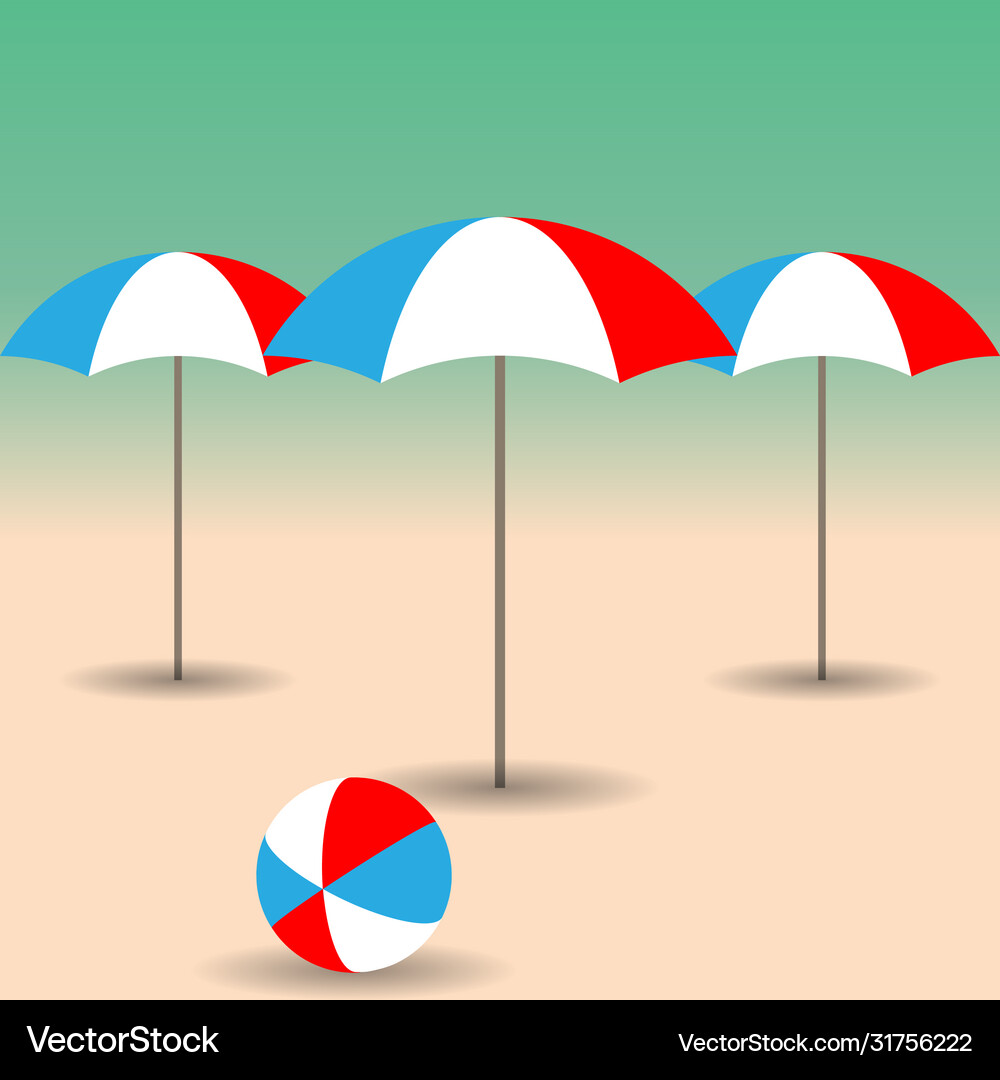 Umbrellas and beach ball on summer beach Vector Image