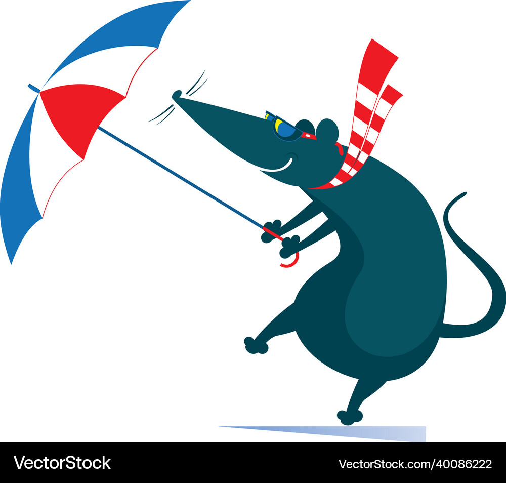 Windy day and rat or mouse with umbrella Vector Image