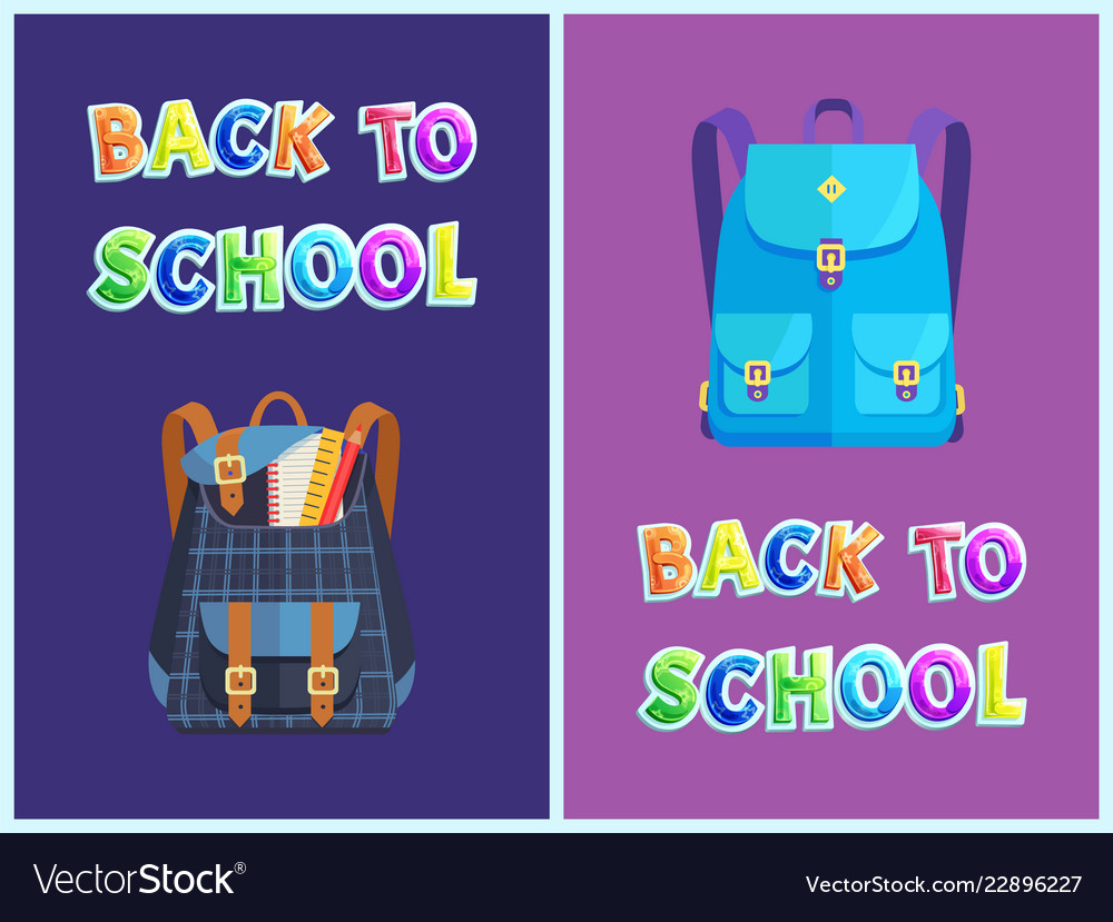Back to school bags set poster Royalty Free Vector Image