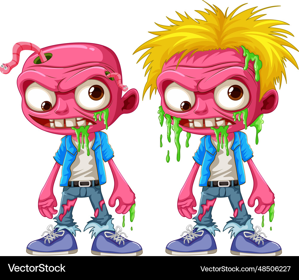 Cheerful pink cartoon characters set Royalty Free Vector