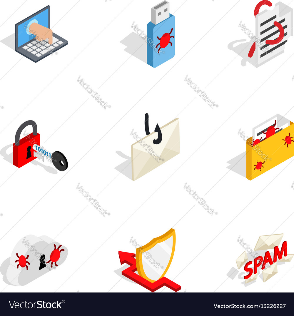 Computer security icons isometric 3d style Vector Image