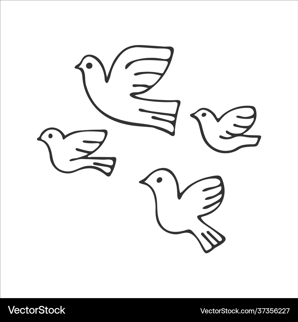 Hand drawn doves icons isolated on white Vector Image