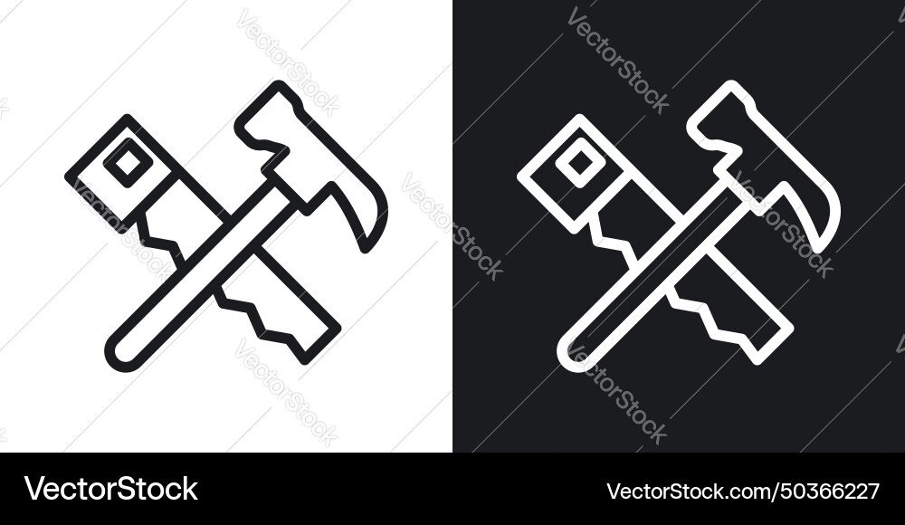 Hand saw and hammer icon set carpentry woodwork Vector Image