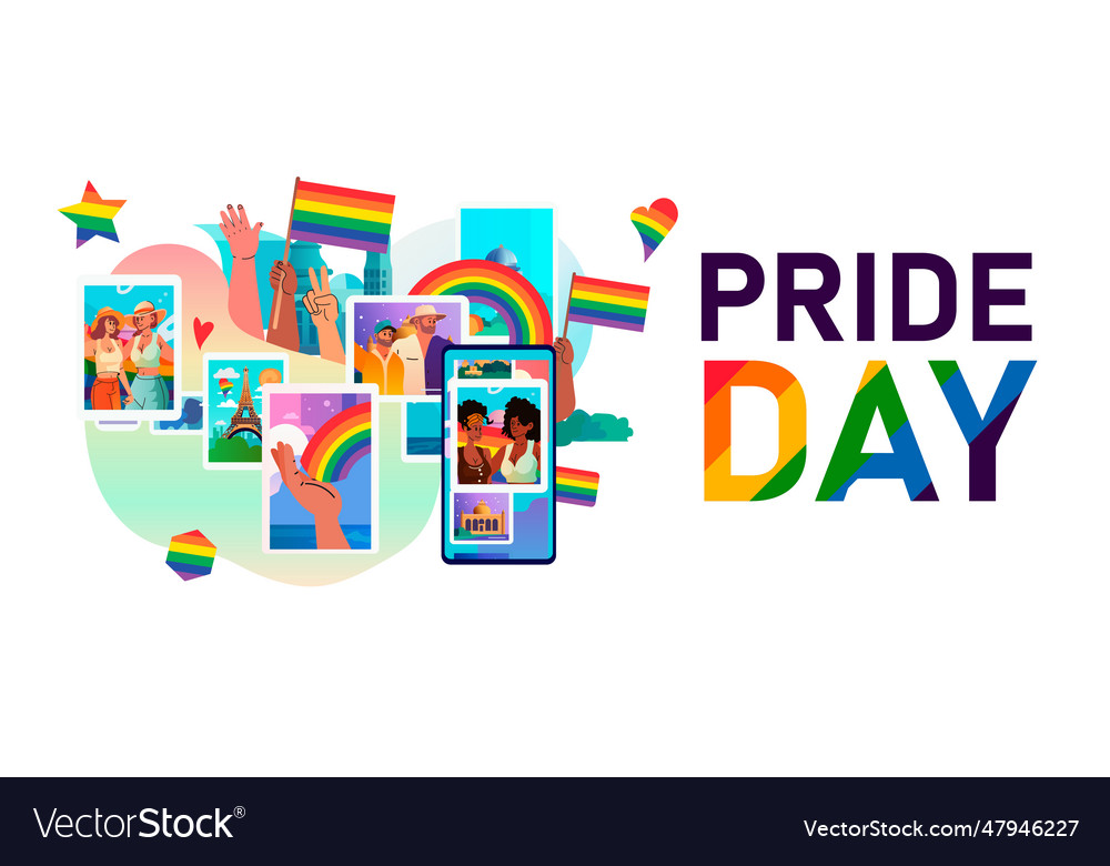 Mix race people with lgbt rainbow flag pride Vector Image