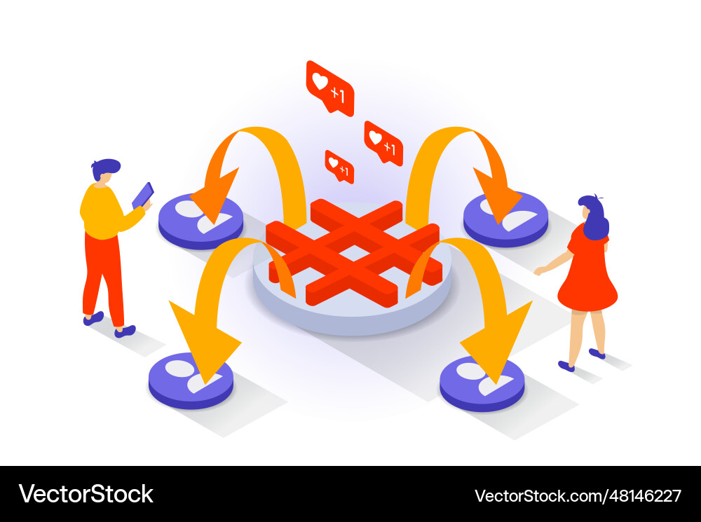 Social media concept in 3d isometric design Vector Image