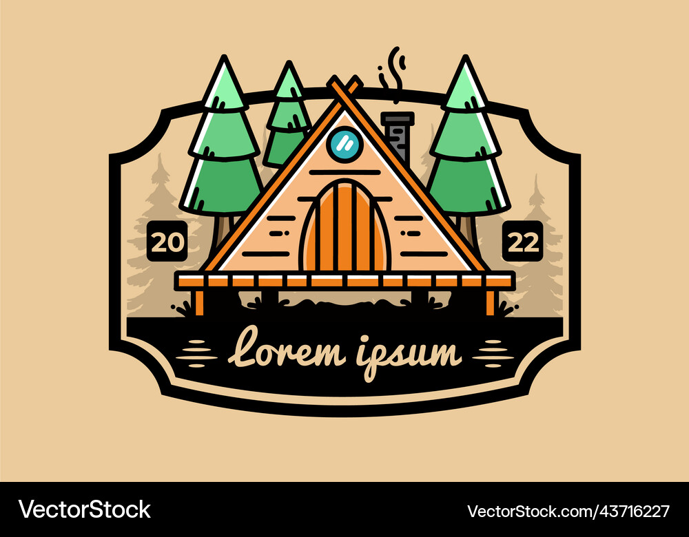 Triangle wooden cabin between pine tress design Vector Image
