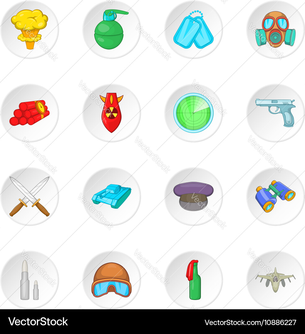 War icons set cartoon style Royalty Free Vector Image