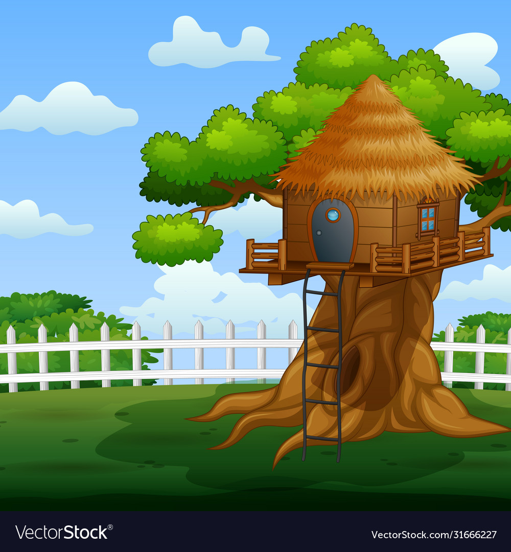Wooden treehouse in garden Royalty Free Vector Image