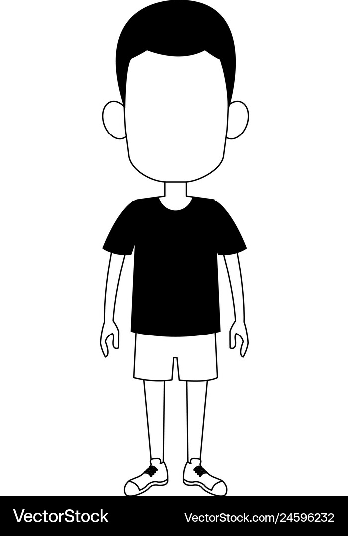 Boy faceless cartoon in black and white Royalty Free Vector