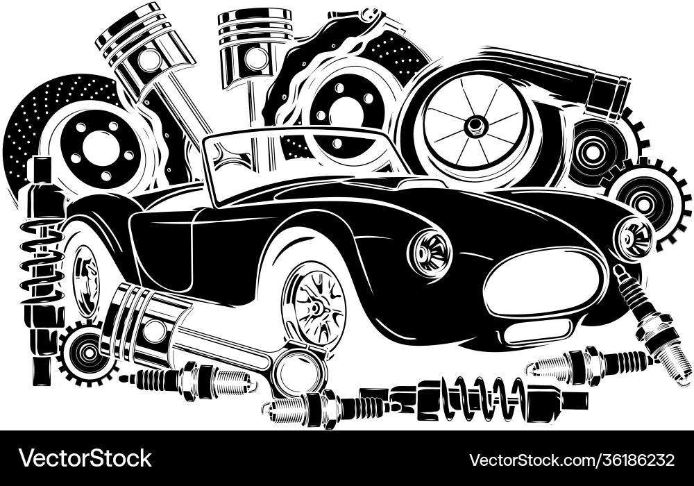 Car spares frame and parts Royalty Free Vector Image