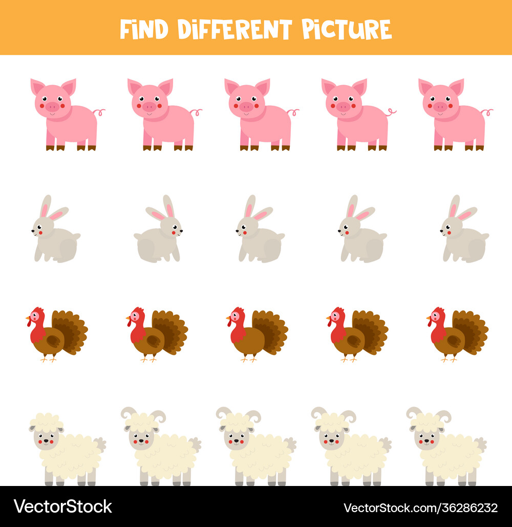 Find animal which is different from others farm Vector Image