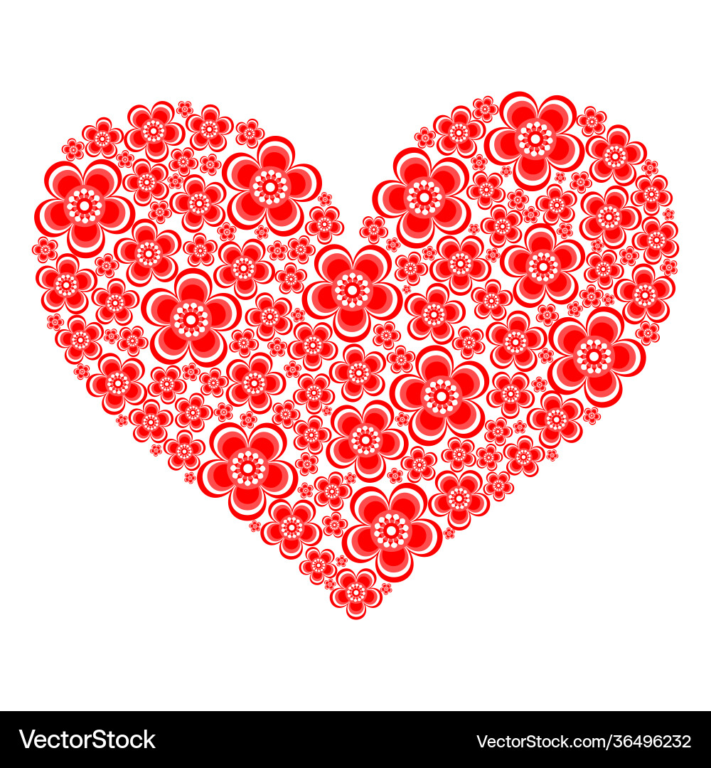 Heart symbol from red flowers Royalty Free Vector Image