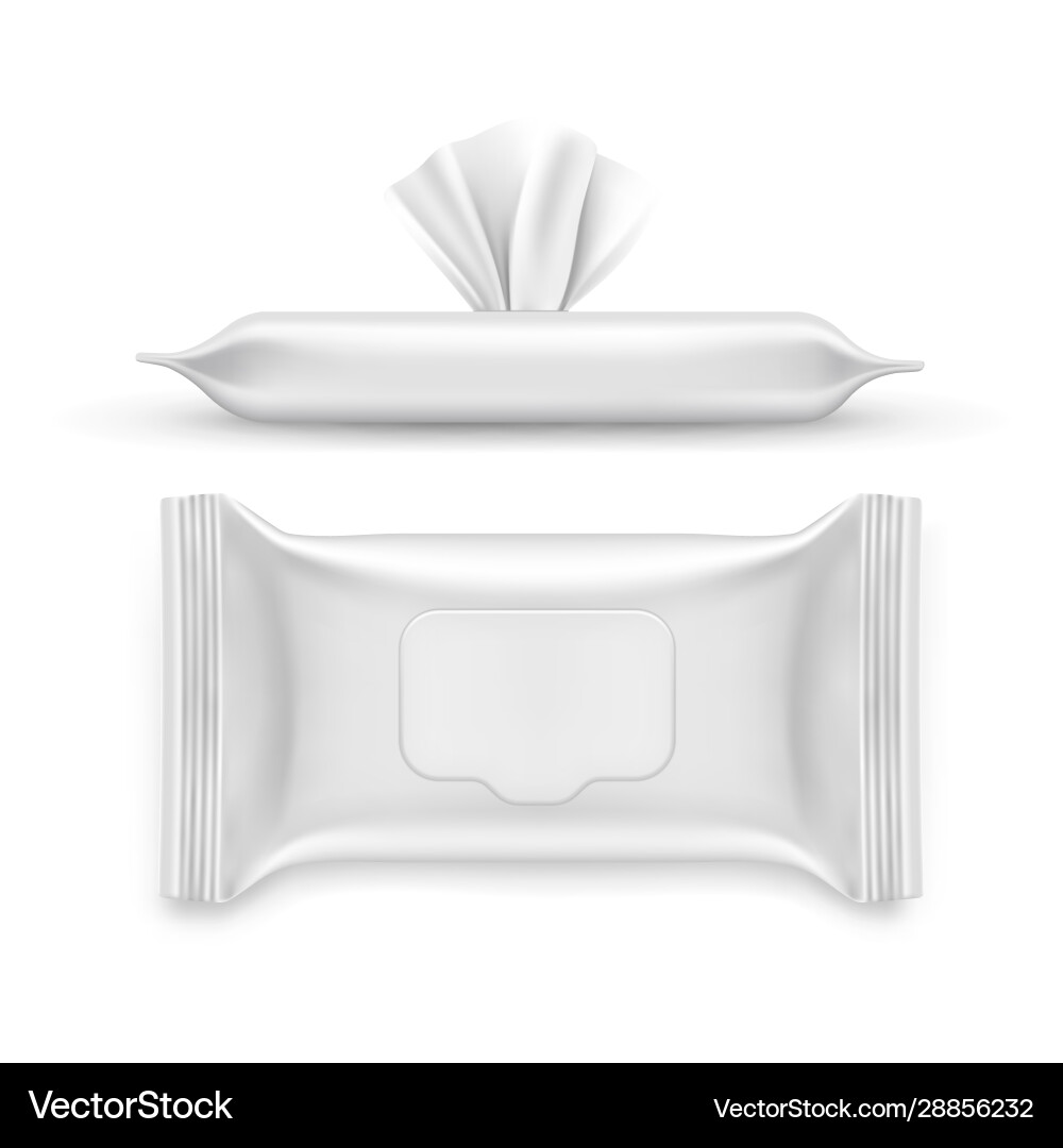 Realistic white napkin pack facial wipe Royalty Free Vector