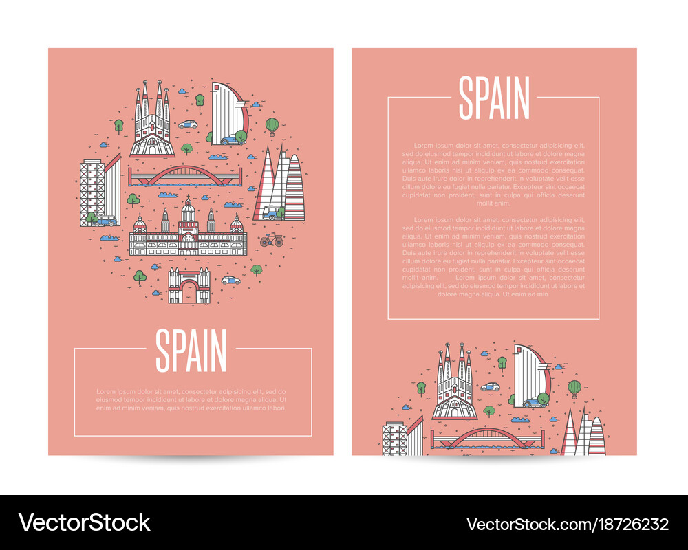 Spain traveling advertising in linear style Vector Image