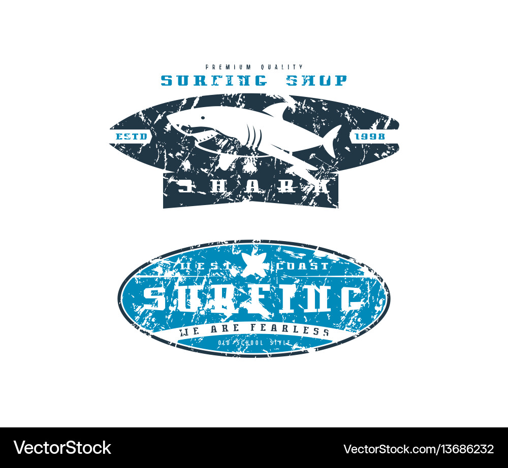 Surfing shop emblems graphic design for t-shirt Vector Image