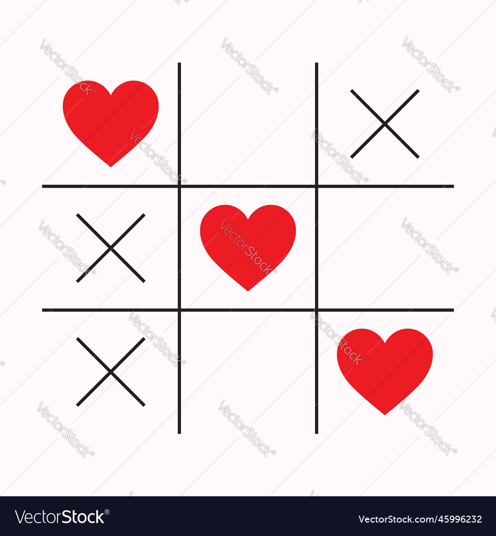 Tic tac toe game with red heart and cross sign Vector Image