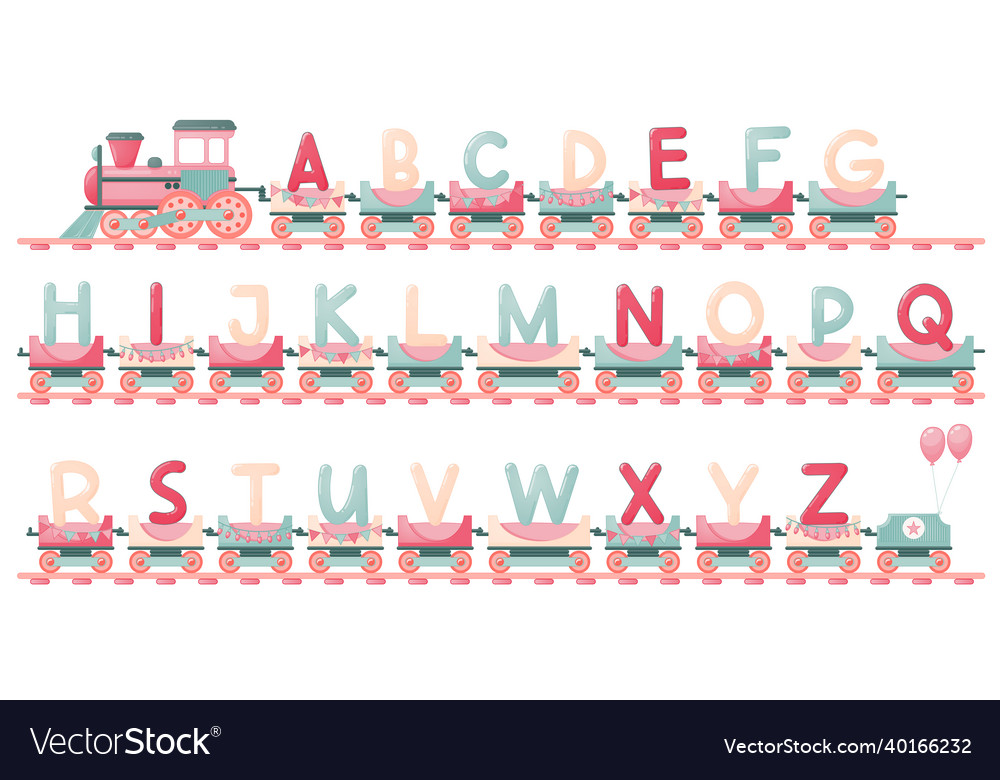 Train alphabet for kid in cartoon style Royalty Free Vector