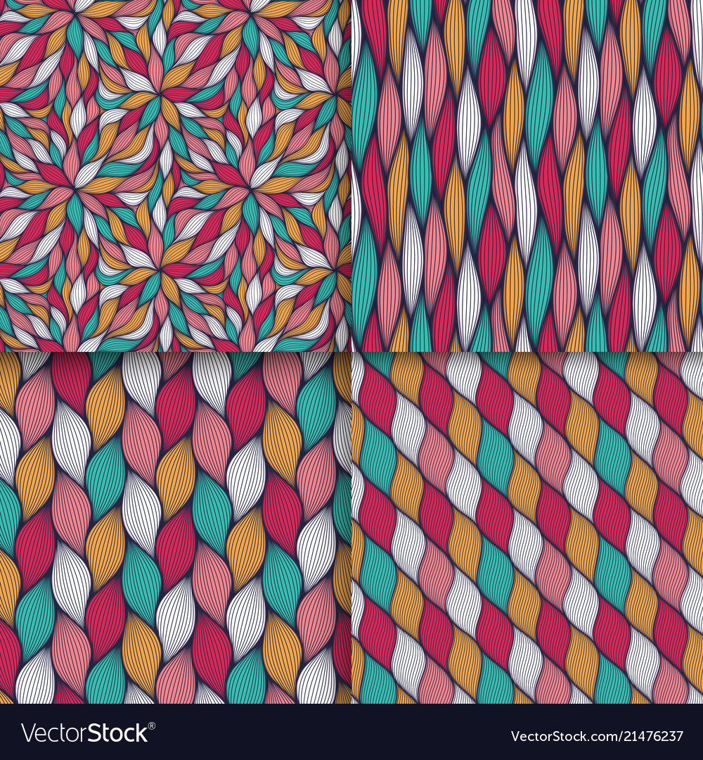 Abstract wavy lines seamless patterns set floral Vector Image