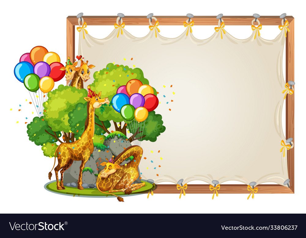 Canvas wooden frame template with giraffes in Vector Image