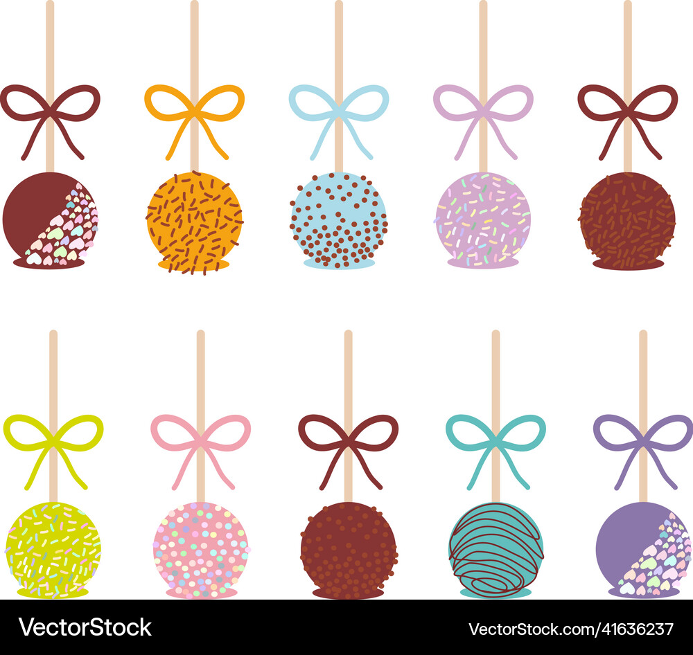 Colorful sweet cake pops set with bow isolated Vector Image