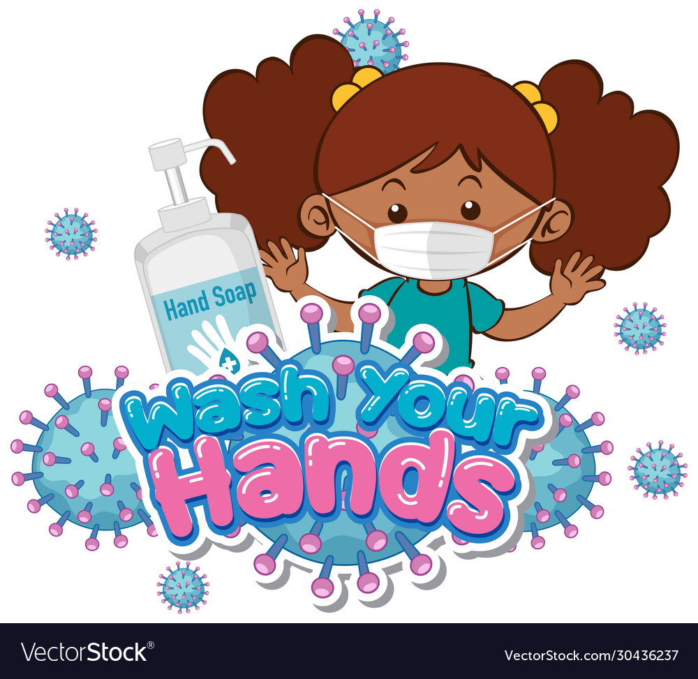 Coronavirus poster design with girl wearing mask Vector Image