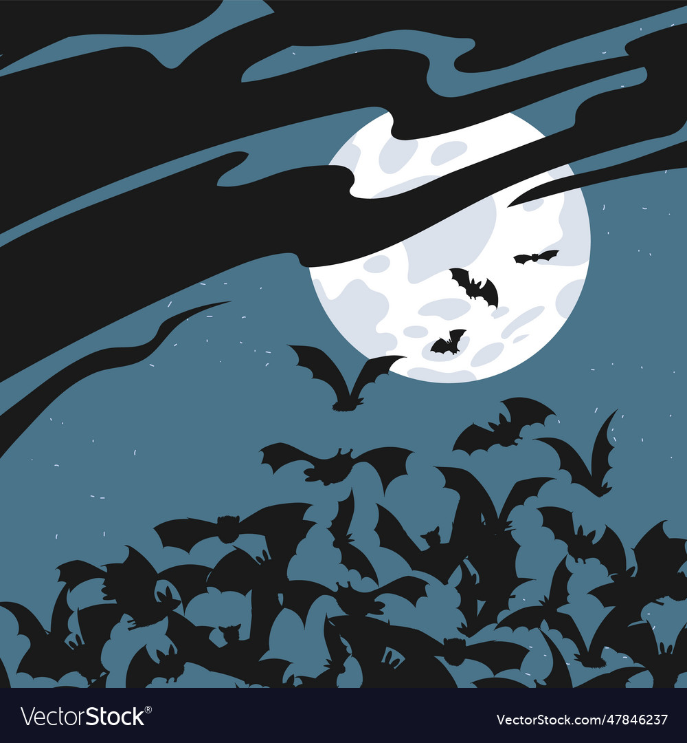 Full moon clouds and a huge flock of black bats Vector Image