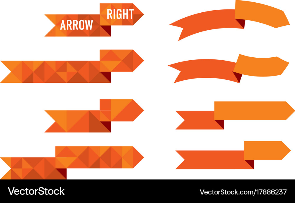 Orange polygon arrow set Royalty Free Vector Image