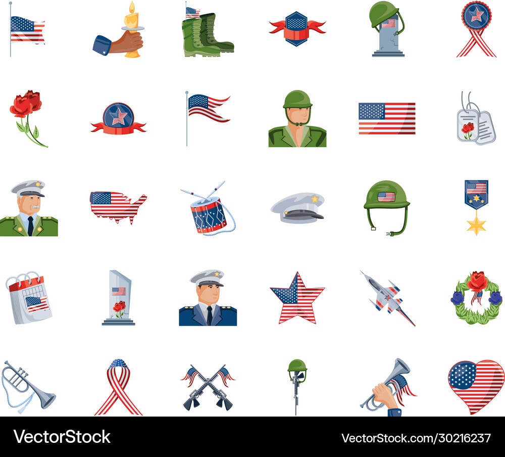 Set icons memorial day on white background Vector Image